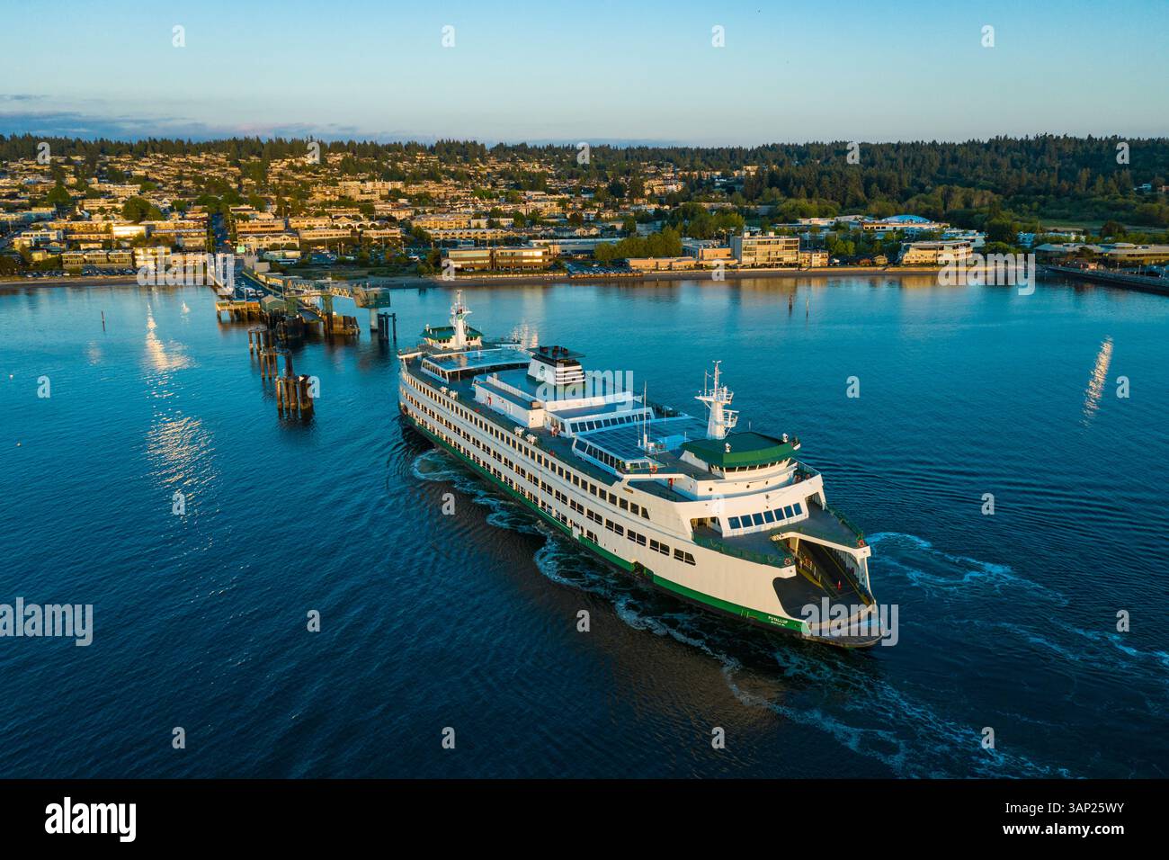 Aerial view of Washington Ferry docking at Puget Sound, Edmonds ...