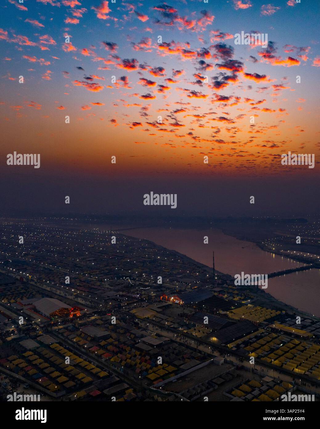 Aerial View of people gathering for Prayag Kumbh Mela along the Yamuna ...