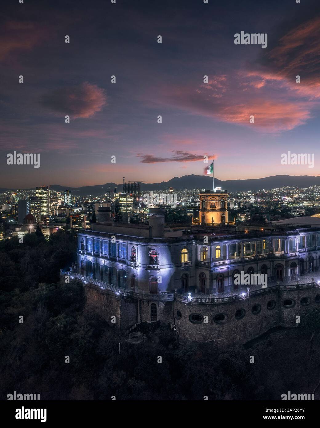 Aerial view of castillo de chapultepec surrounded by bosque de ...