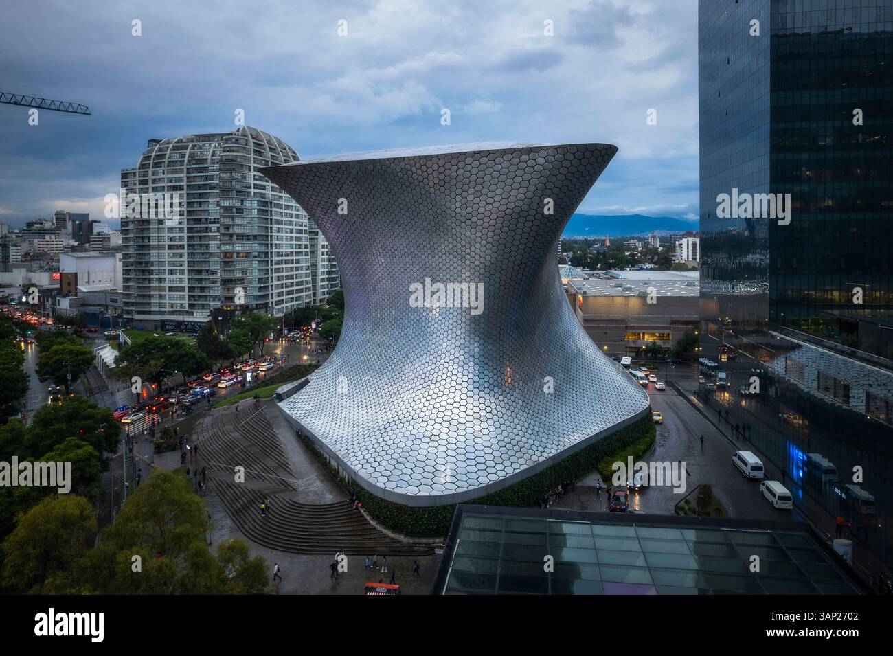 Aerial view of the iconic soumaya museum amidst vibrant urban landscape ...