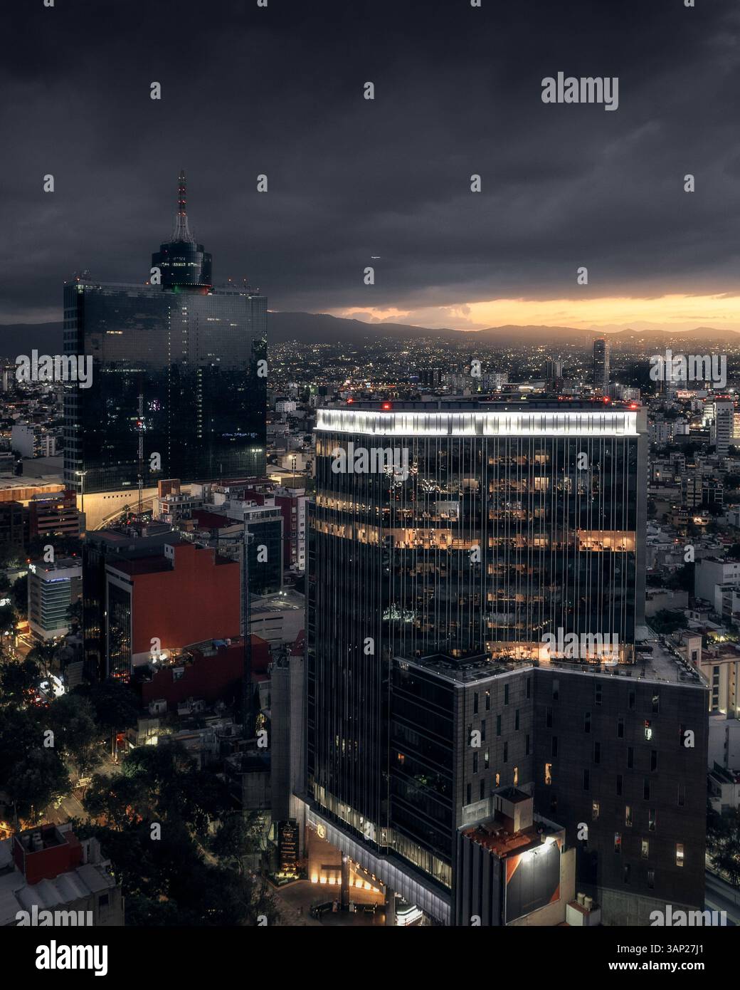 Aerial drone view of World Trade Center in Mexico City with city ...