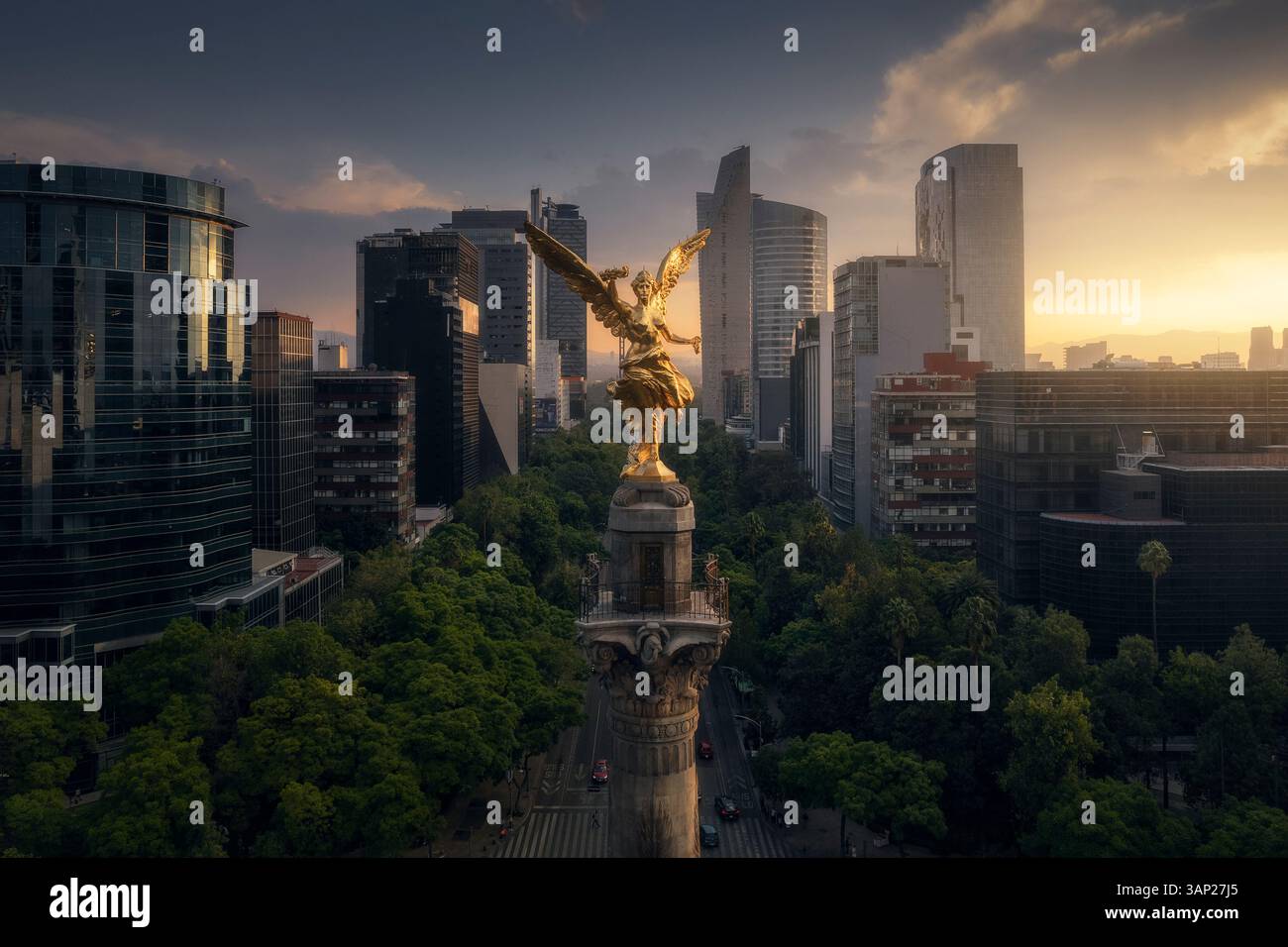 Aerial drone view of Angel de la Independencia, an important monument ...