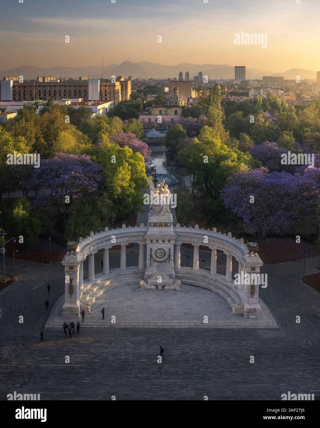 Aerial drone view of Hemiciclo a Juarez, a historic monument with ...