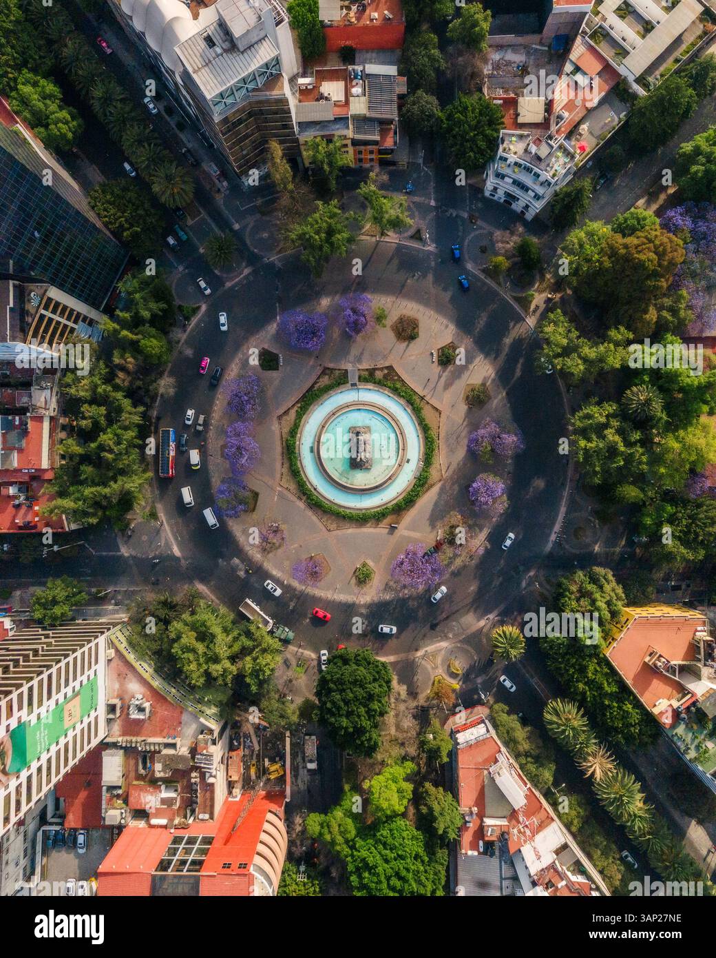 Aerial drone view of Cibeles fountain, a landmark in Colonia Roma in ...