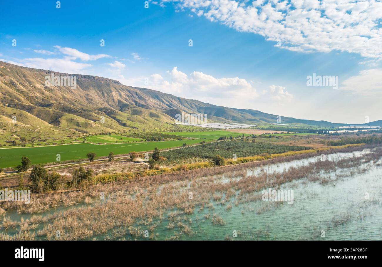 Aerial view of Jordan river coastline, Sea of Galilee, Israel Stock ...