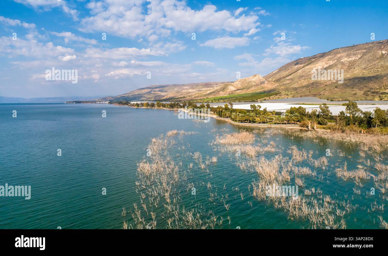 Aerial view of Jordan river coastline, Sea of Galilee, Israel Stock ...