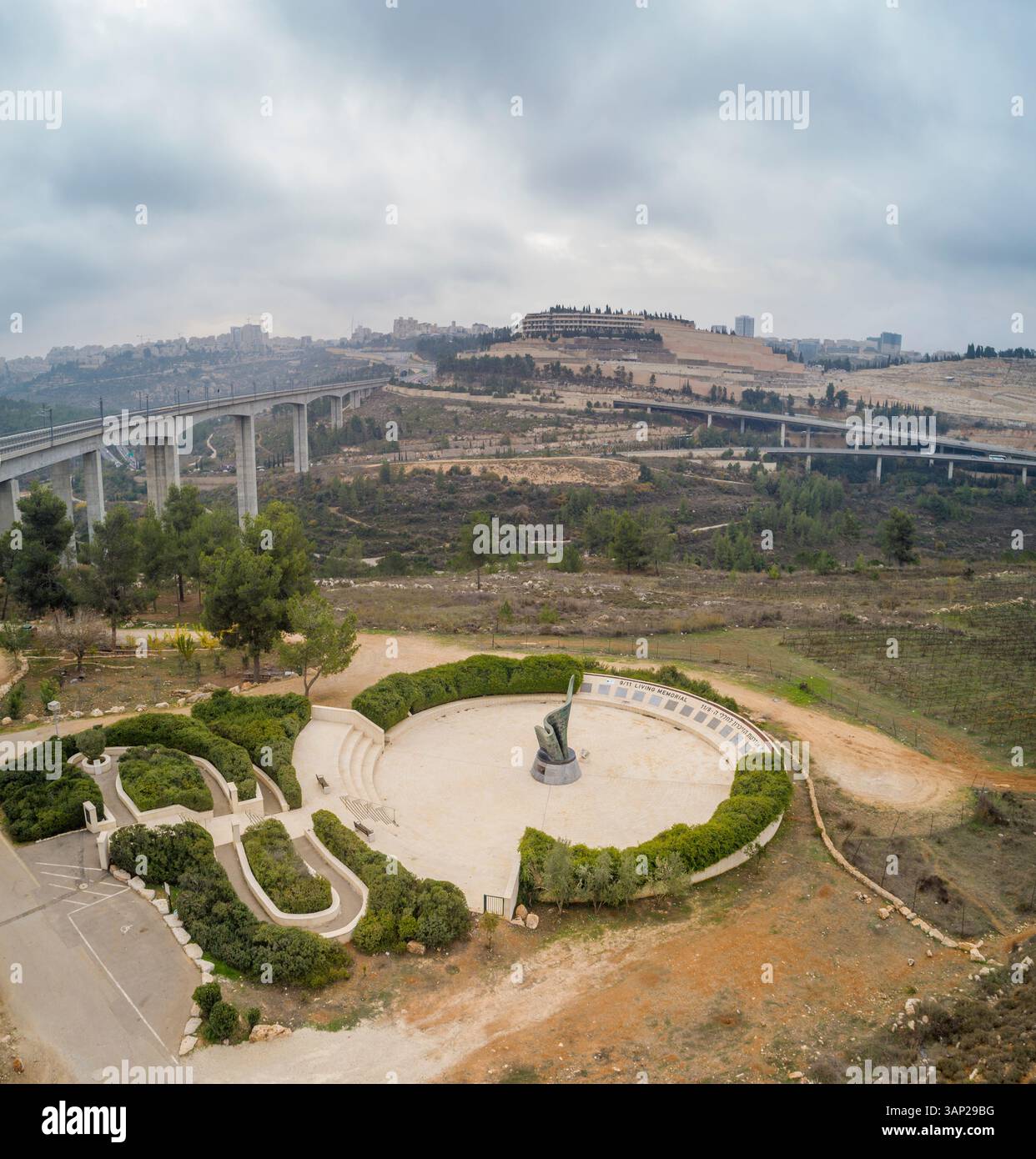 Aerial view of the memorial monument for the 9/11 victims, Jerusalem ...