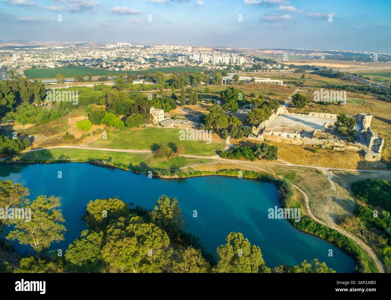 Aerial view of Tel Afek national park, Antipatris, Israel Stock Photo ...