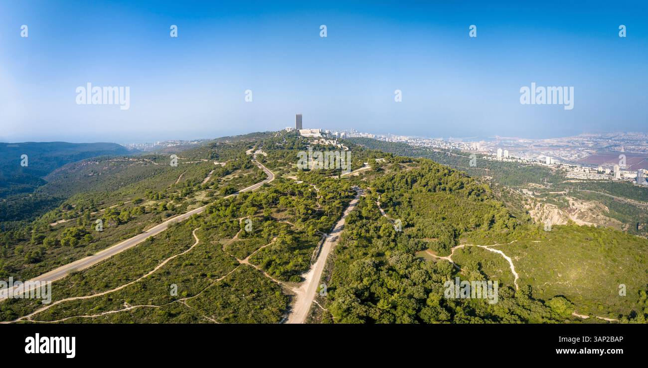 Aerial view of a road in woodlands, Carmel Forest, Haifa, Israel Stock ...