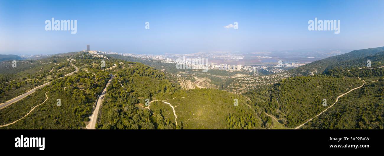 Aerial view of a road in woodlands, Carmel Forest, Haifa, Israel Stock ...