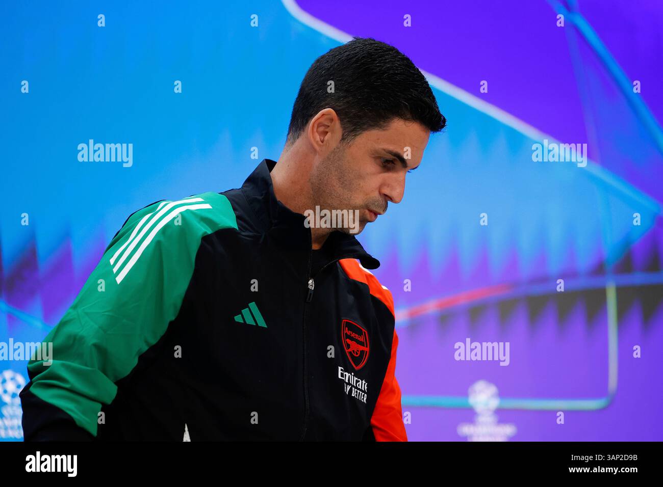 Mikel Arteta, head coach Arsenal FC, attends his press conference ahead of the UEFA Champions ...