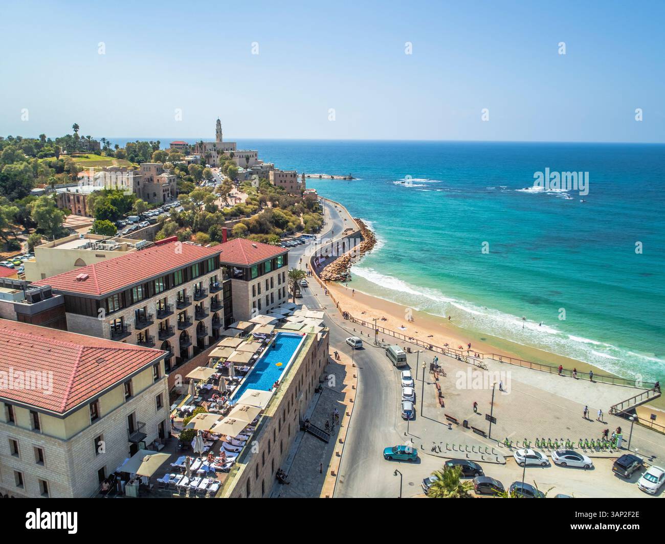 Aerial view of old Jaffa harbour and buildings, Tel-Aviv, Jaffa, Israel ...