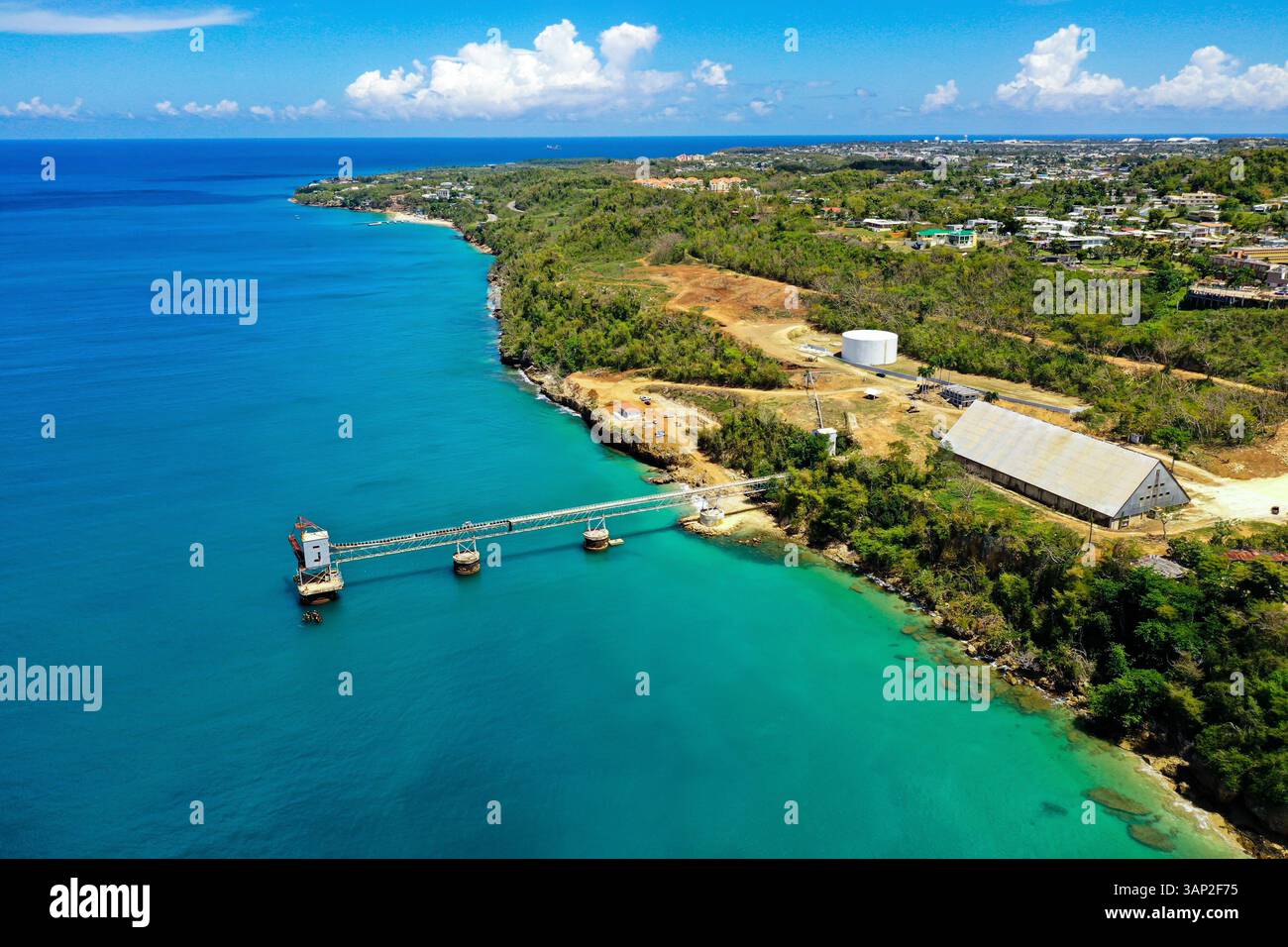 Aerial view of old sugar export dock in Aguadilla, Puerto Rico Stock ...