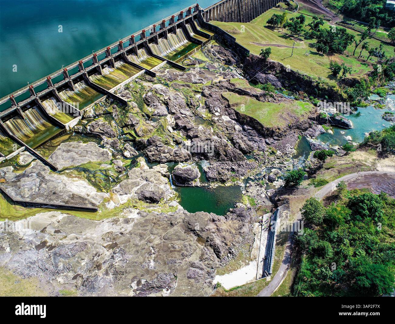 Aerial view of the largest dam in the Caribbean, Guayabal dam is ...