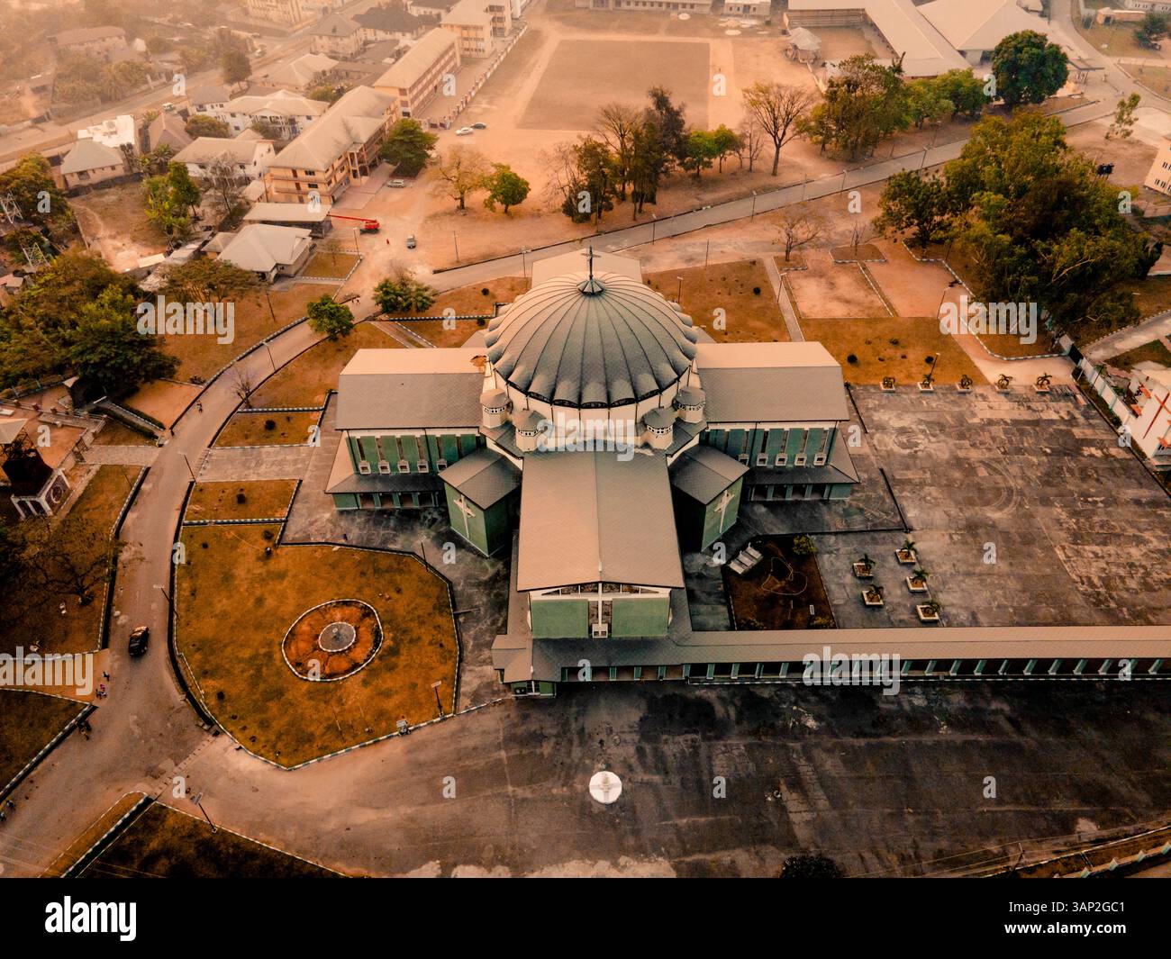 Aerial view of the beautiful Assumpta Cathedral with its historic dome ...
