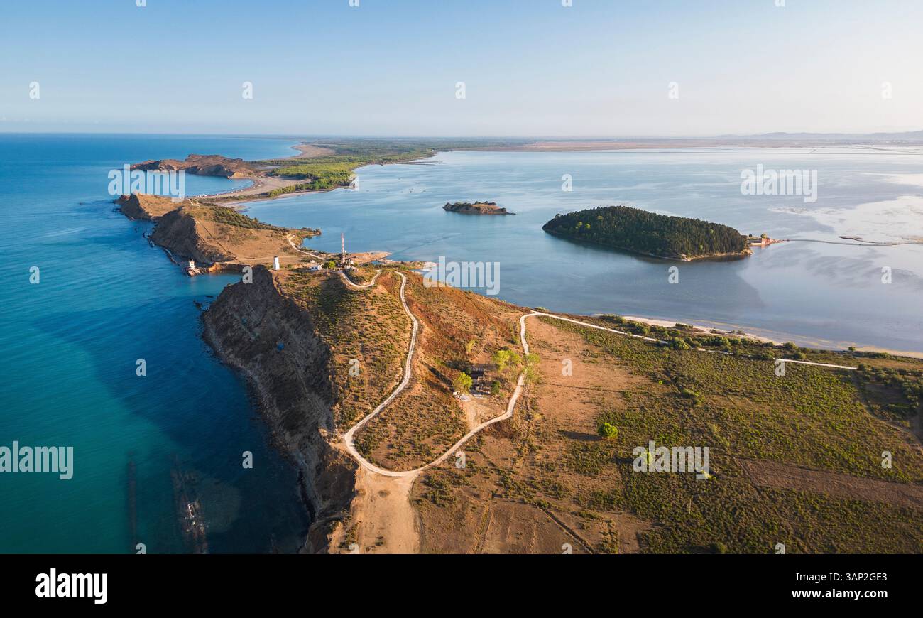 Aerial view of narta lagoon and zvernec island with tranquil waters ...