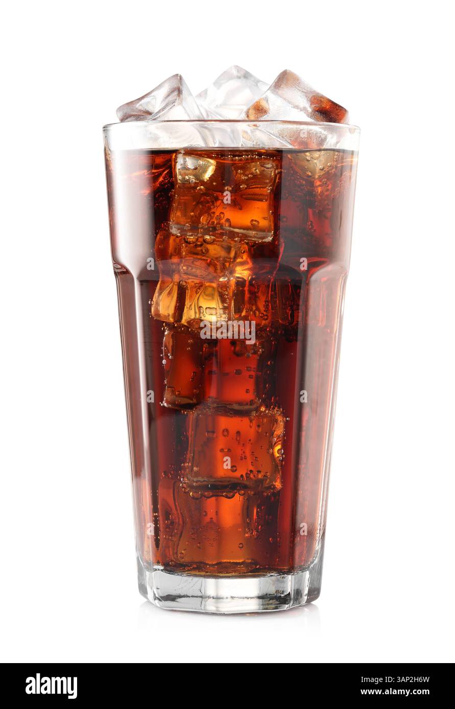 Glass of cola with ice cubes isolated on white Stock Photo - Alamy