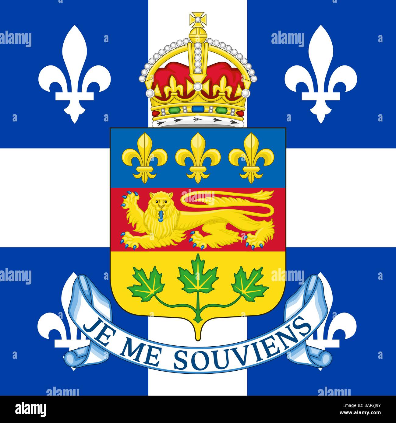Quebec territorial and regional coat of arms oin the flag, Canada ...