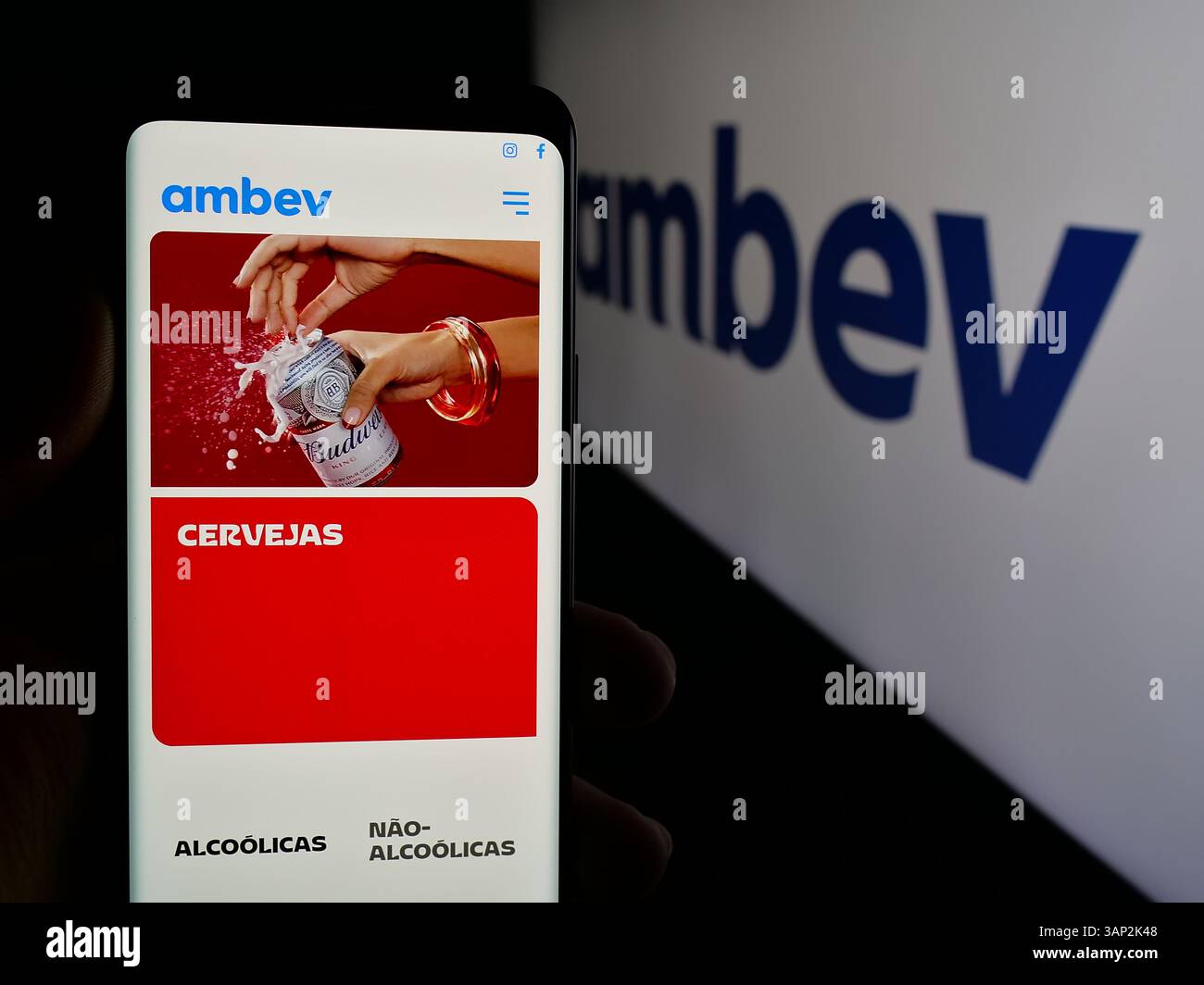 Stuttgart, Germany - 12-04-2024: Person holding mobile phone with web ...