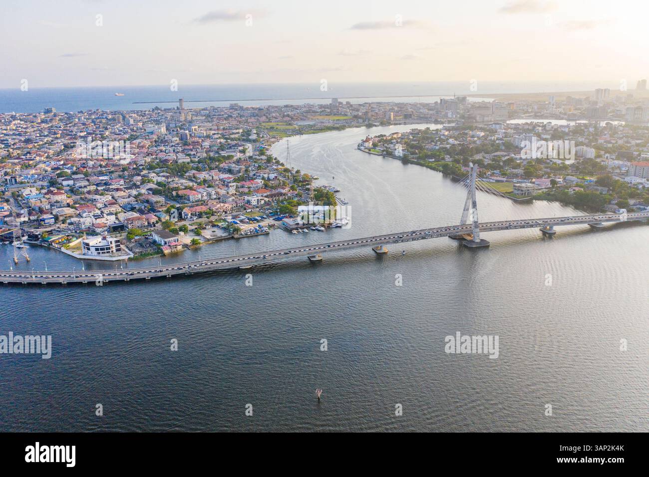Aerial view of Lagos Lekki Ikoyi link bridge showing parts of Lekki, Ikoyi and Banana Island ...