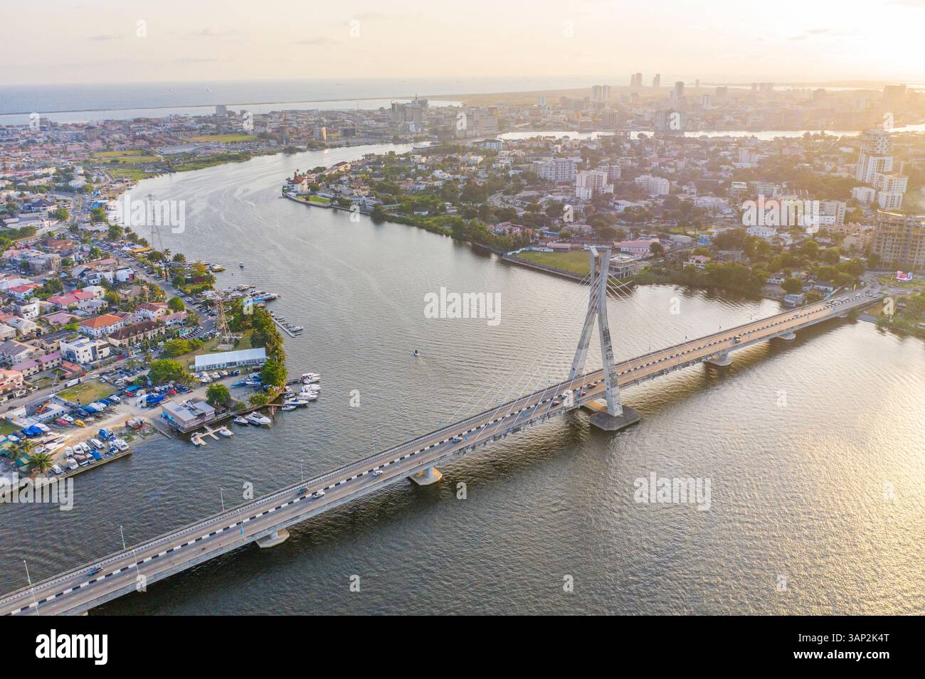 Aerial view of Lagos Lekki Ikoyi link bridge showing parts of Lekki, Ikoyi and Banana Island ...