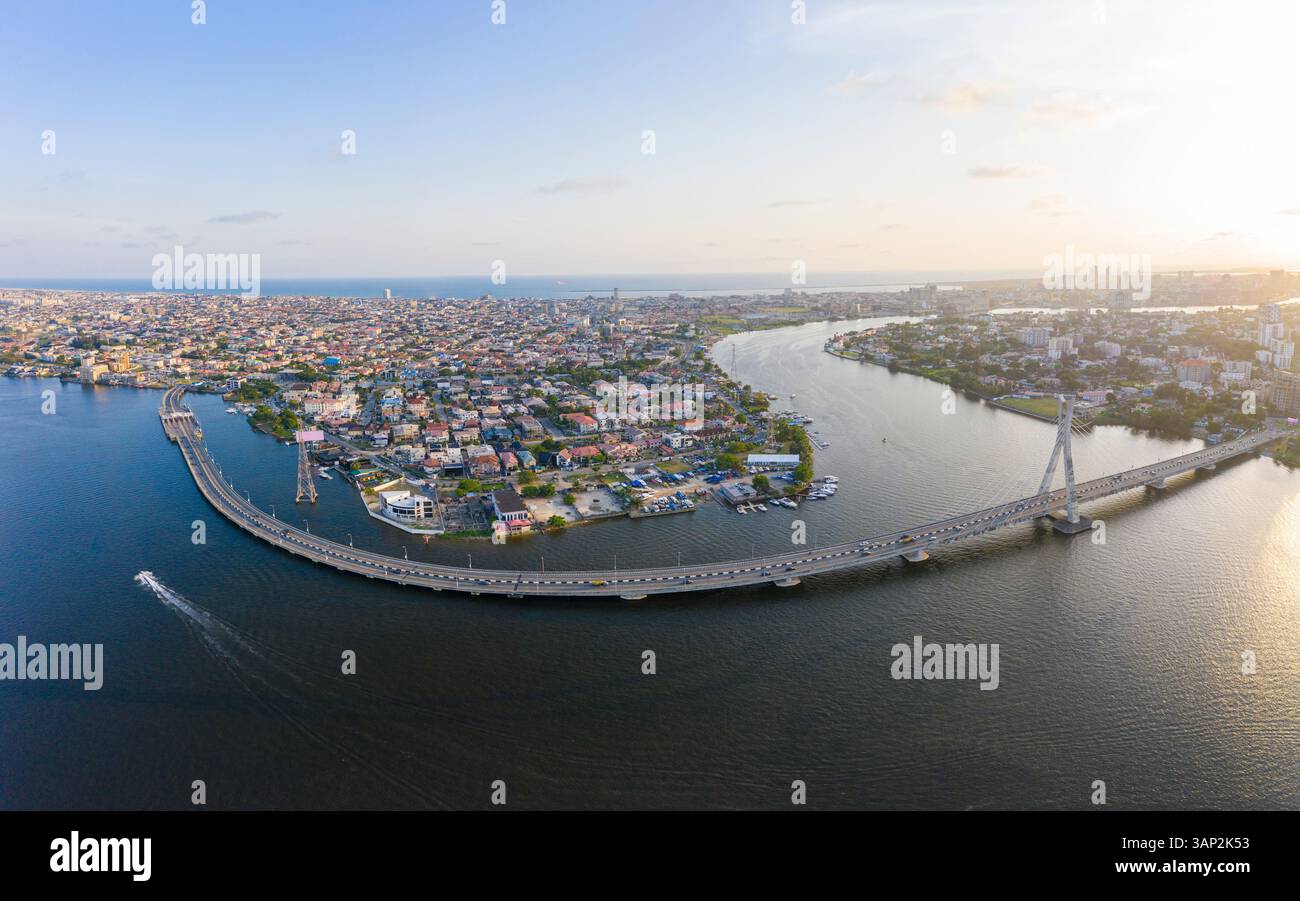 Aerial view of Lagos Lekki Ikoyi link bridge showing parts of Lekki ...