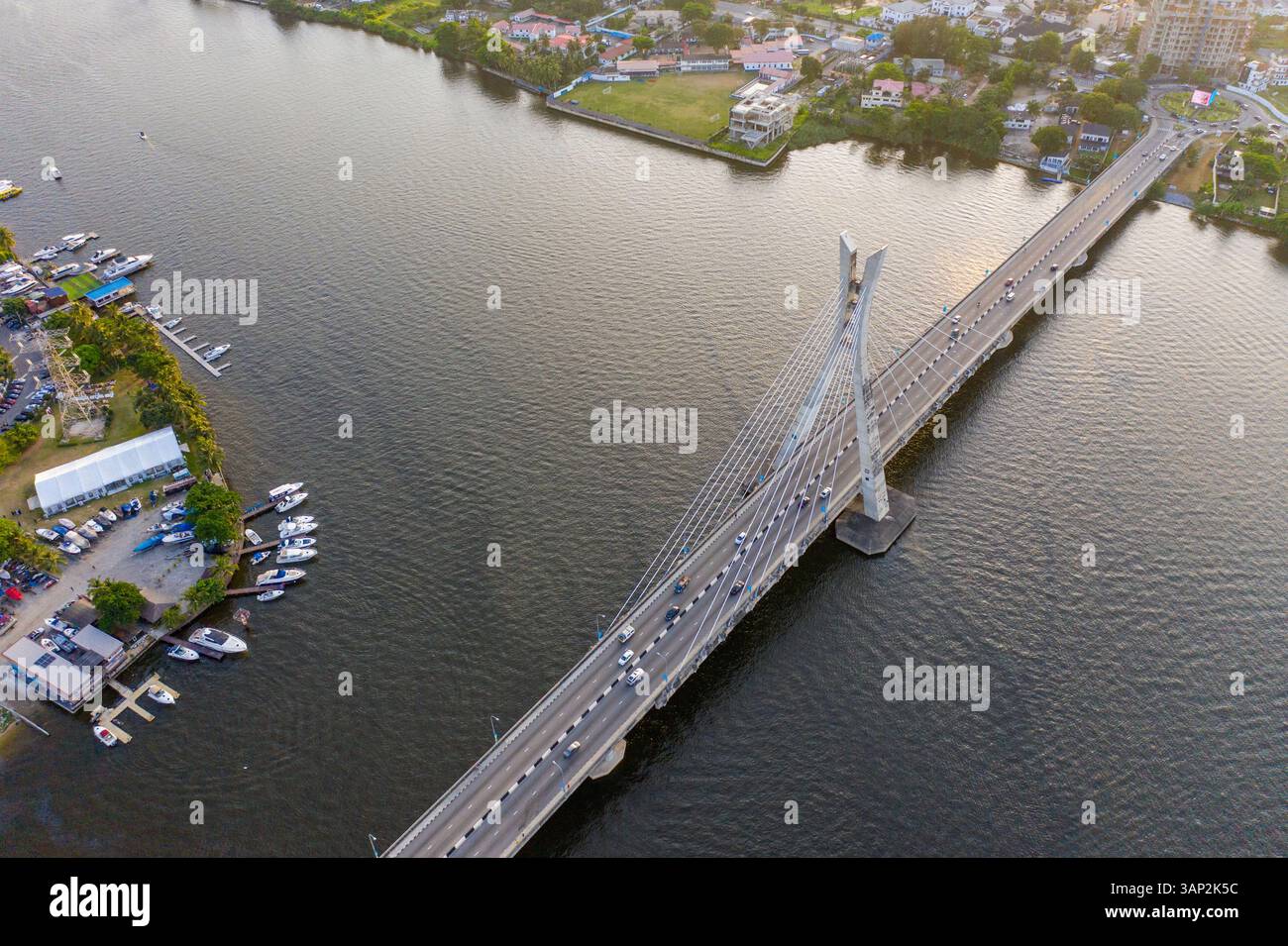 Aerial view of Lagos Lekki Ikoyi link bridge showing parts of Lekki, Ikoyi and Banana Island ...