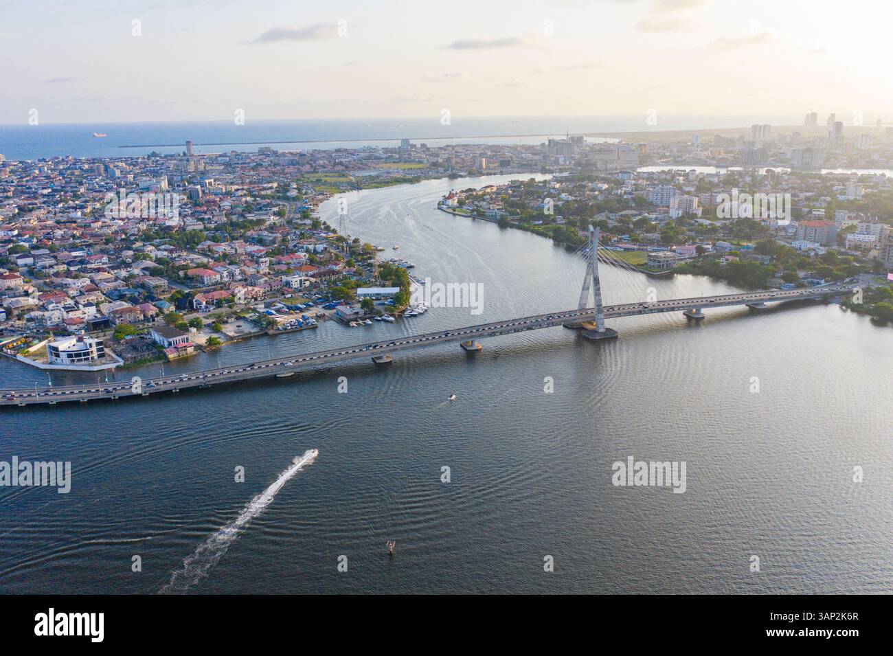 Aerial view of Lagos Lekki Ikoyi link bridge showing parts of Lekki, Ikoyi and Banana Island ...