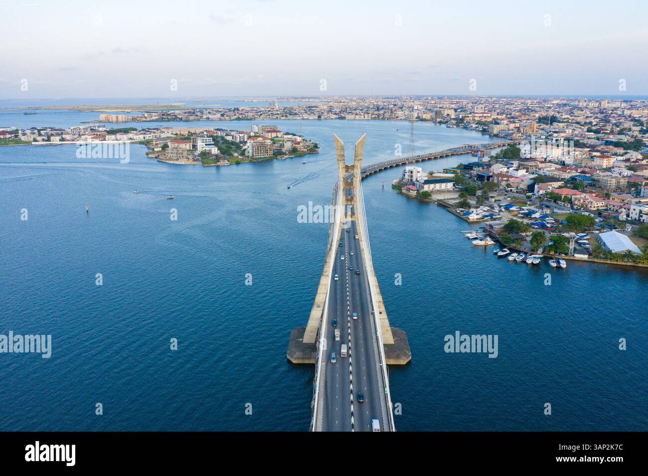 Aerial view of Lagos Lekki Ikoyi link bridge showing parts of Lekki ...