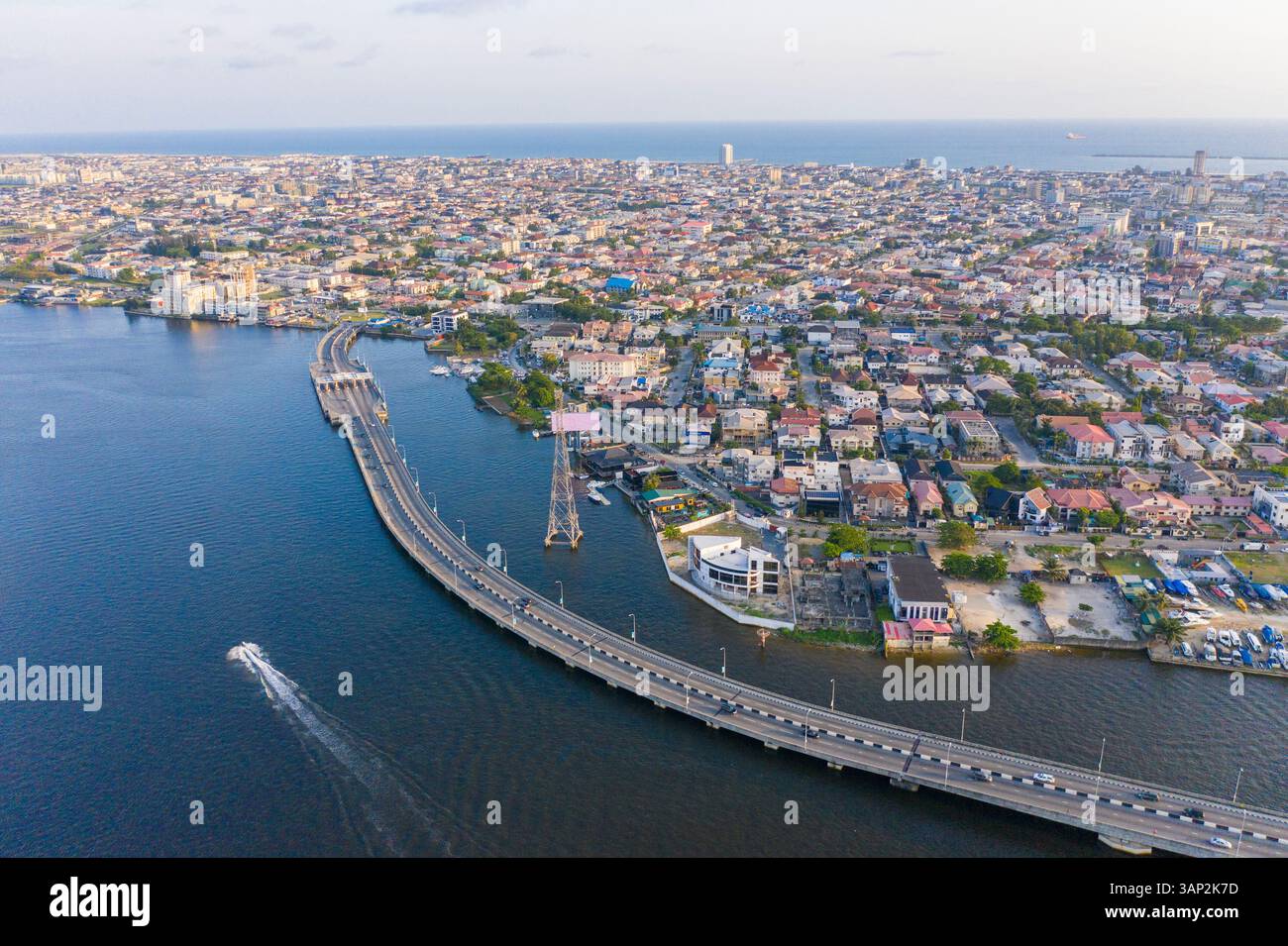 Aerial view of Lagos Lekki Ikoyi link bridge showing parts of Lekki, Ikoyi and Banana Island ...