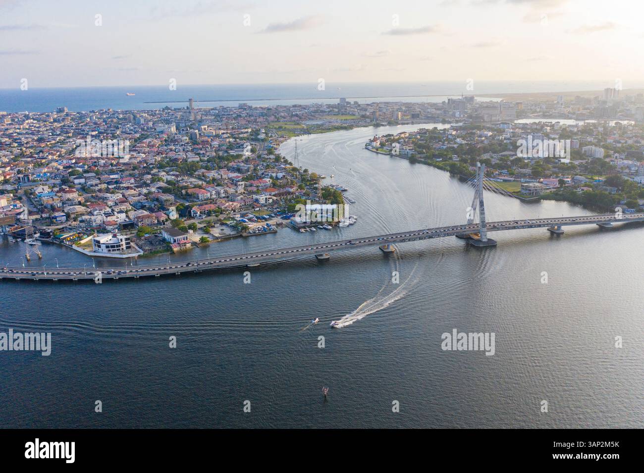 Aerial view of Lagos Lekki Ikoyi link bridge showing parts of Lekki ...