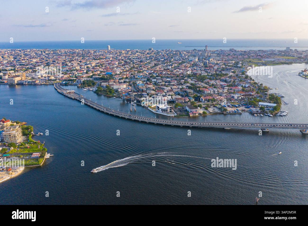Aerial view of Lagos Lekki Ikoyi link bridge showing parts of Lekki ...