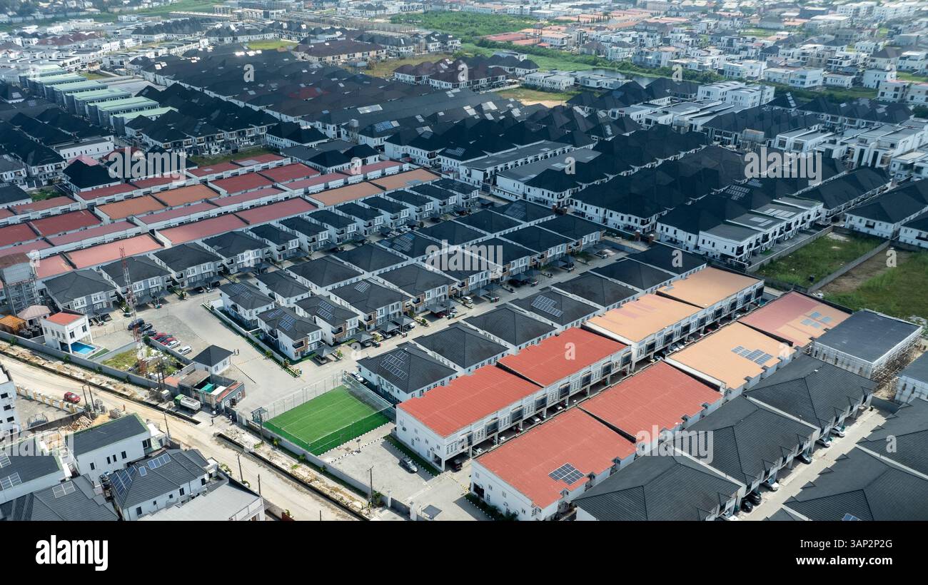 Aerial view of modern urban housing and vibrant neighborhoods with ...