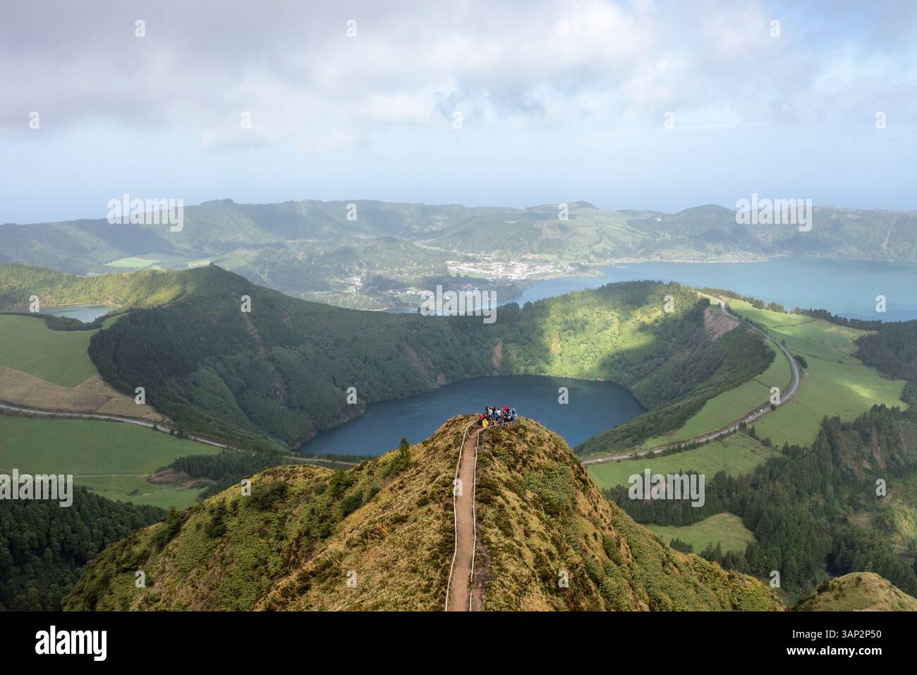Aerial view of Boca do Inferno with lake, mountains, trail, valley, and ...