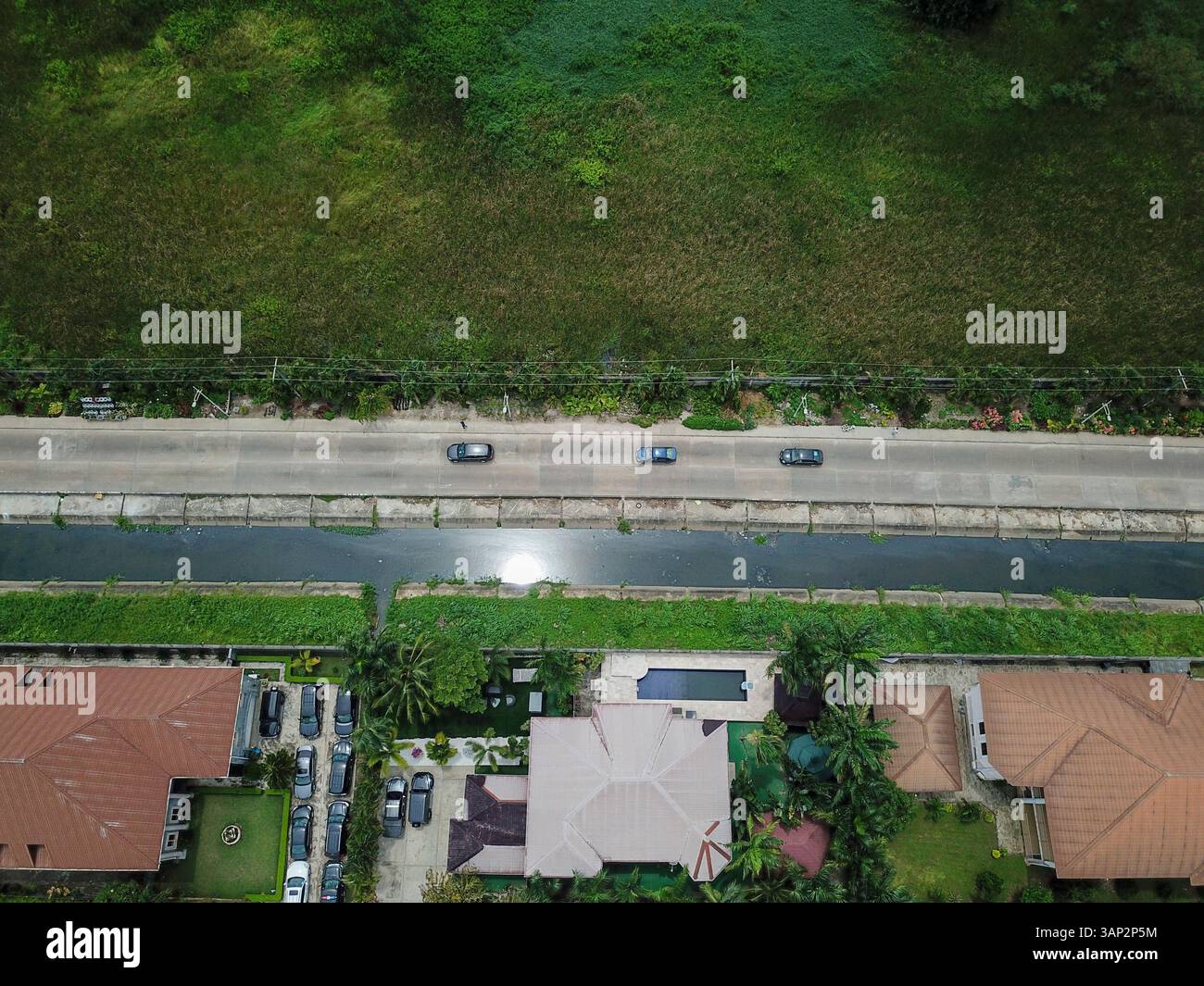 Aerial view of vibrant cityscape with modern high-rise buildings and bustling streets near the ...