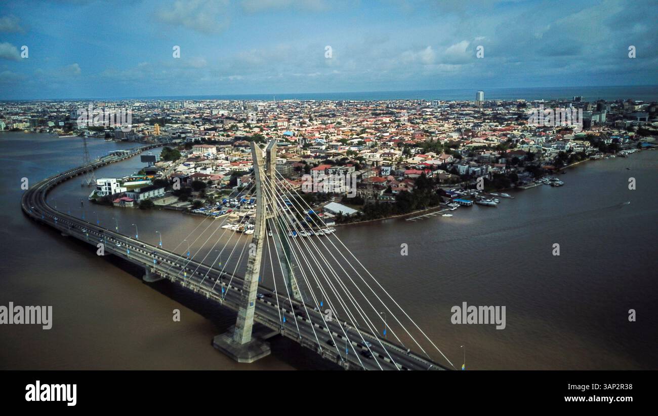 Aerial view of vibrant cityscape with modern high-rise buildings and bustling streets near the ...