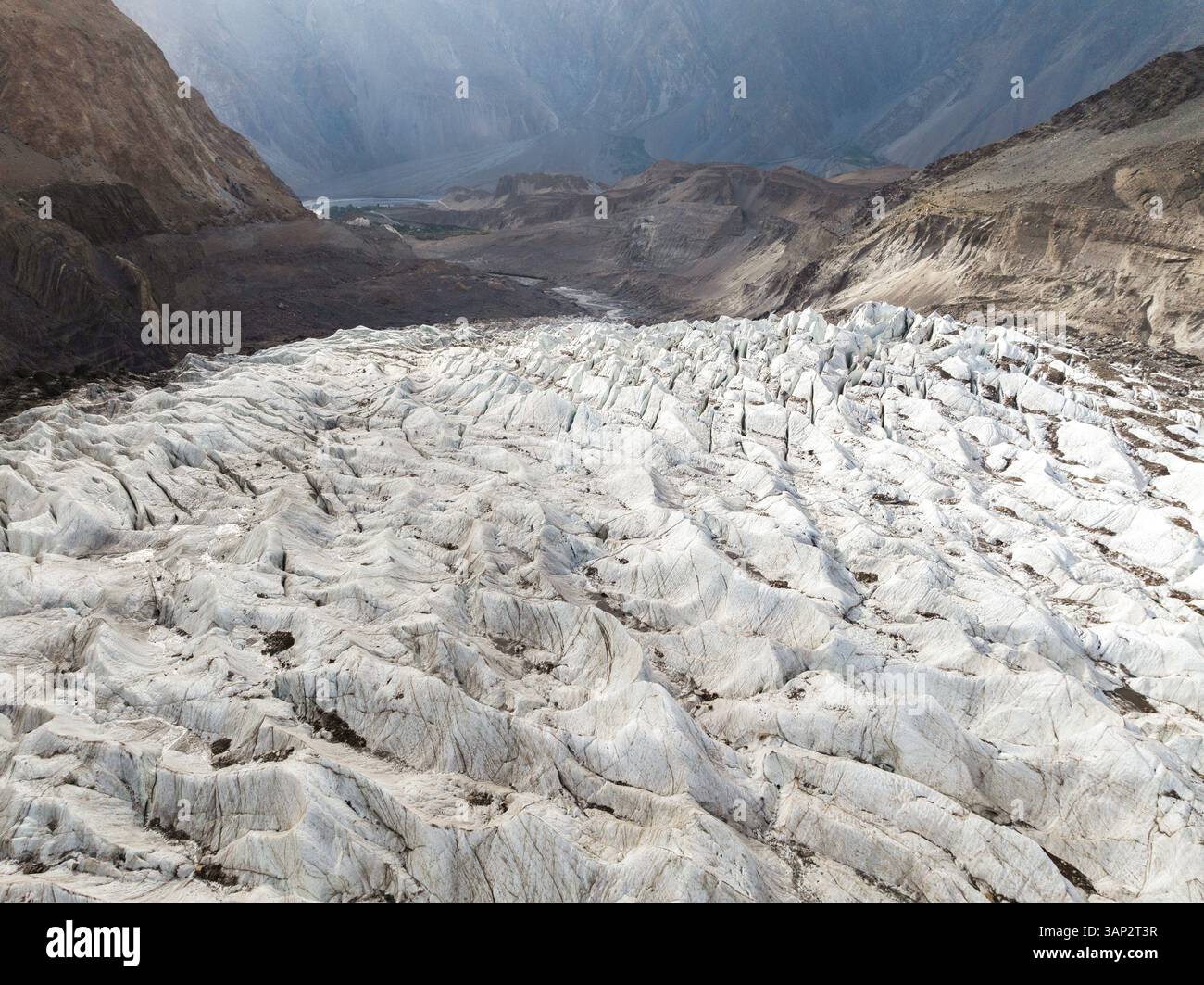 Aerial view of Passu Glacier, Hunza Valley, GIlgit Baltistan, Pakistan ...