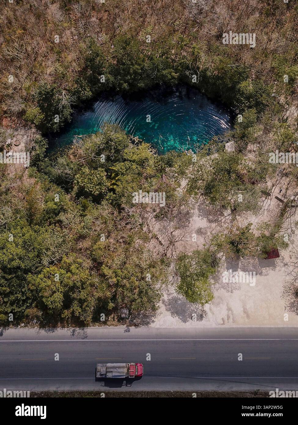 Aerial View of Cenote Car-Wash (Zazil-Ha) in Tulum, Riviera Maya ...
