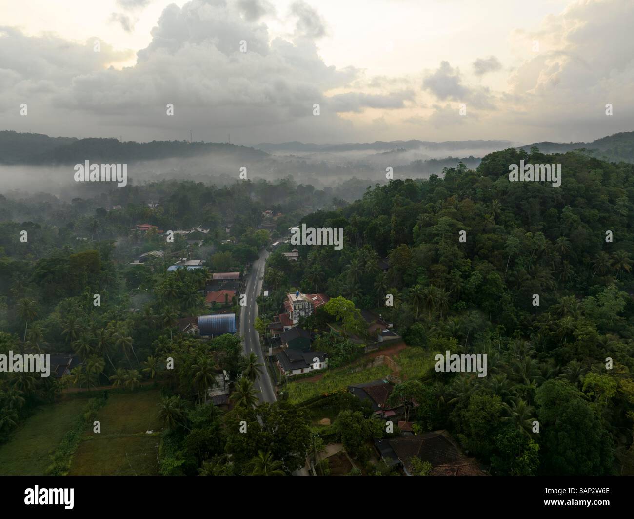 Aerial view of clouds in small village in the jungle close to Mathugama ...