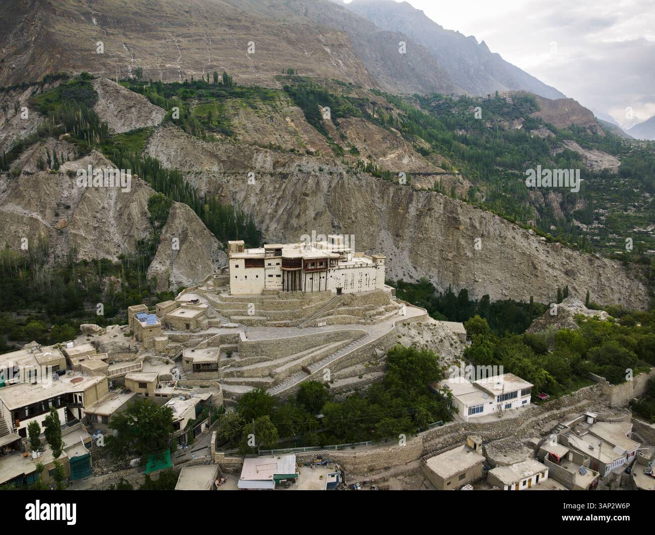 Aerial view of Baltit fort in Karimabad, Hunza Valley, Gilgit Baltistan ...