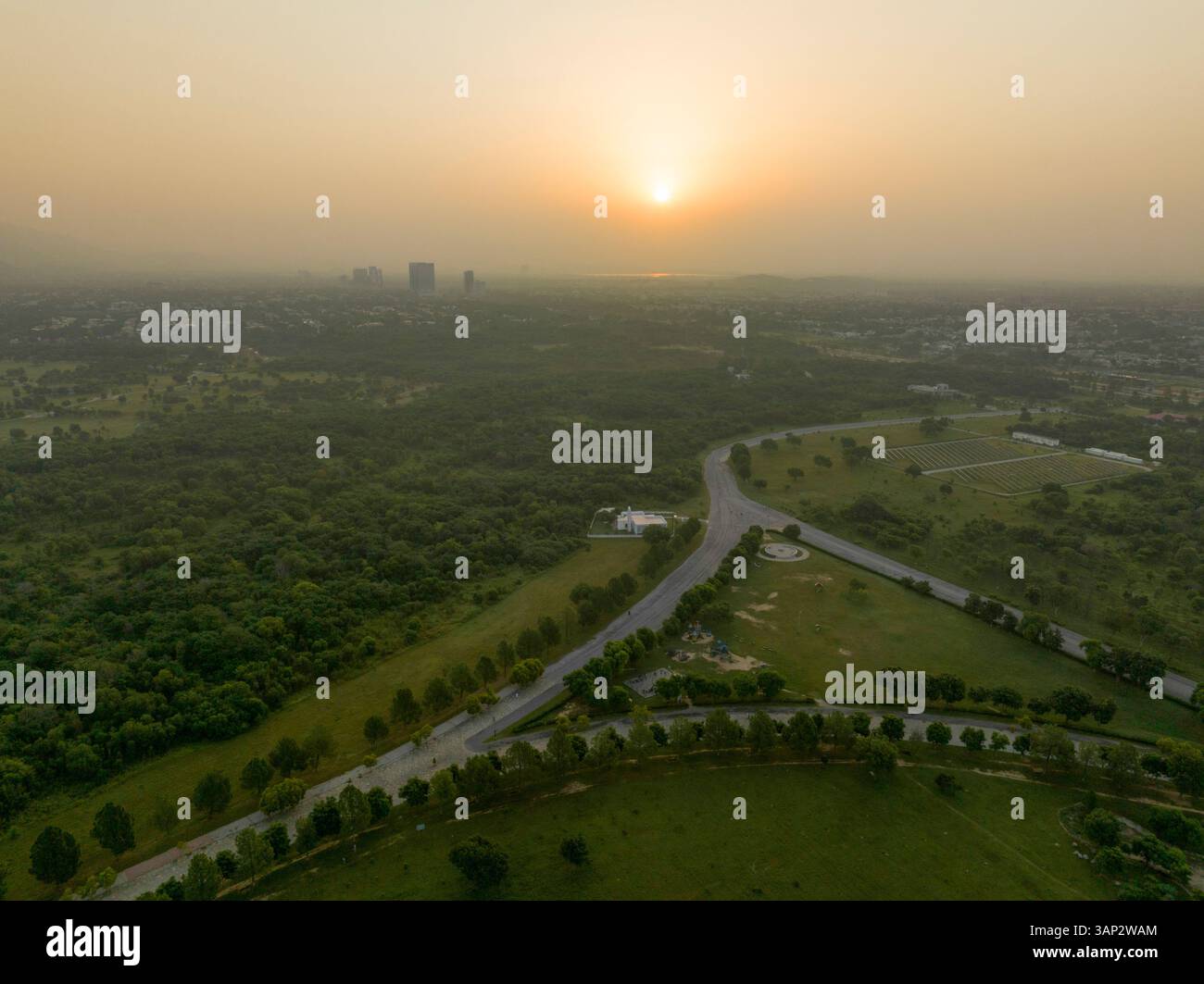 Aerial view of sun rising over Islamabad, Islamabad capital Territory ...