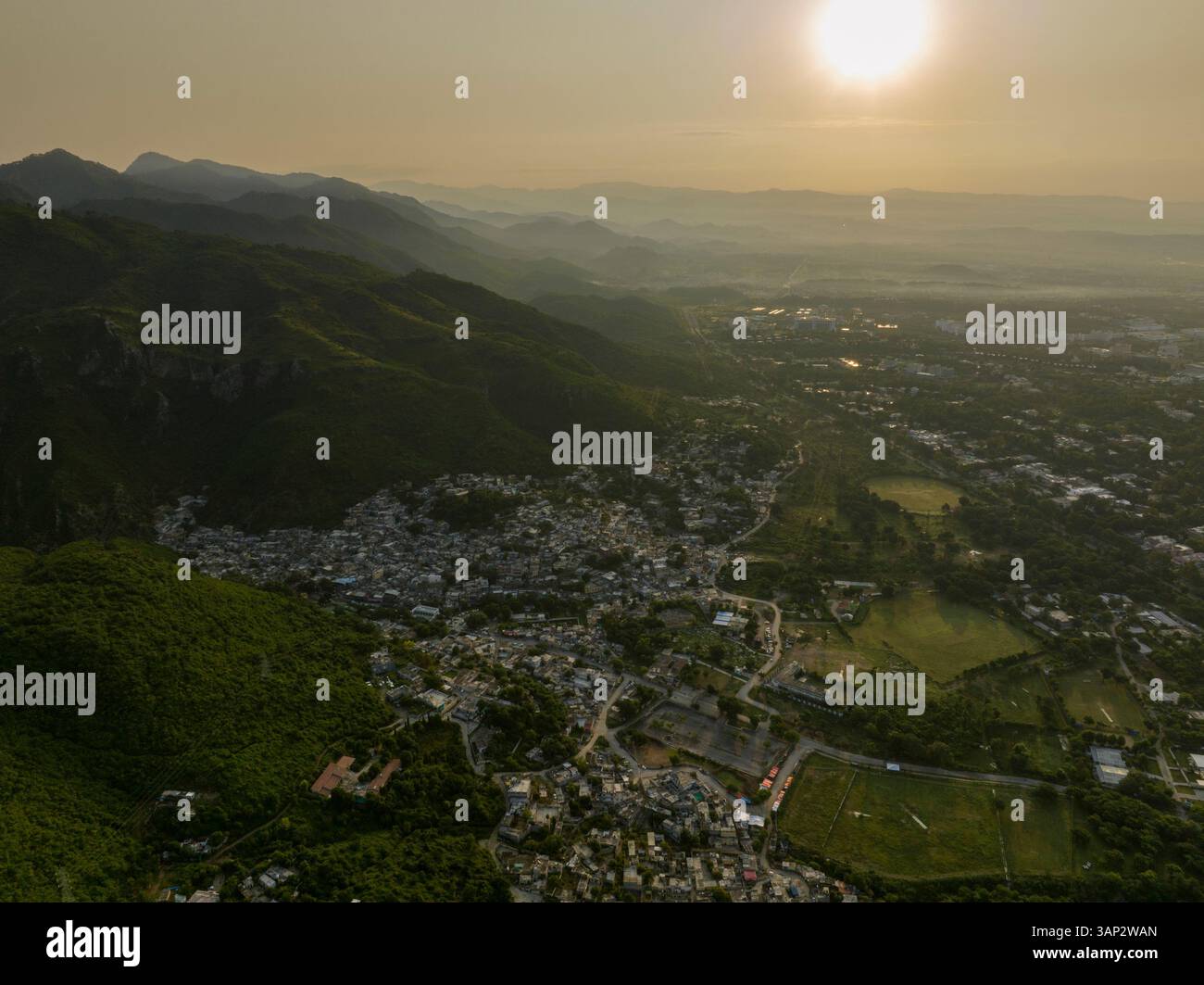 Aerial view of Rawal Dam at sunrise, Islamabad, Islamabad Capital ...