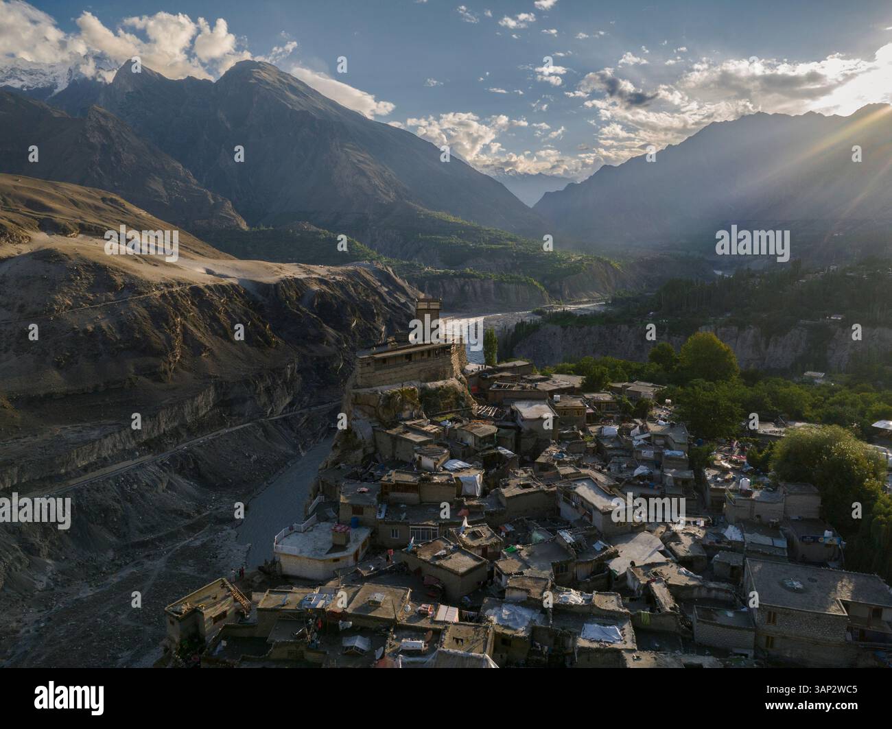 Aerial view of Altit fort, Hunza district, Gilgit Baltistan, Pakistan ...