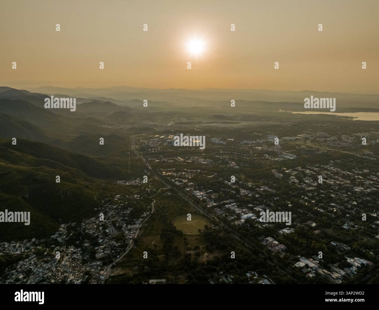 Aerial view of Rawal Dam at sunrise, Islamabad, Islamabad Capital ...