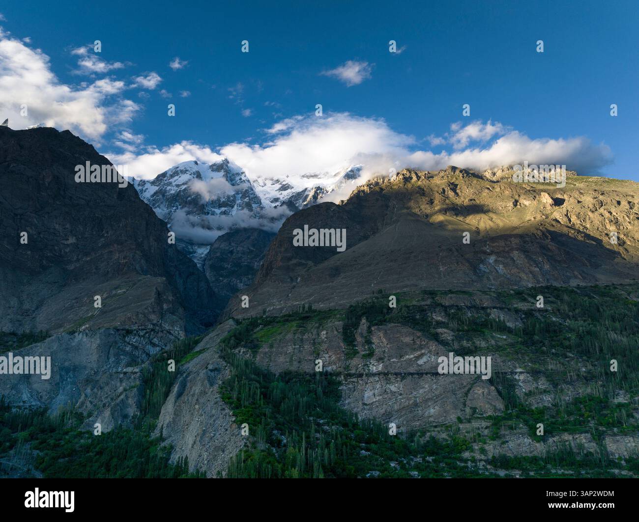 Aerial view of mountain range landscape, Ulter peak, Gilgit Baltistan ...