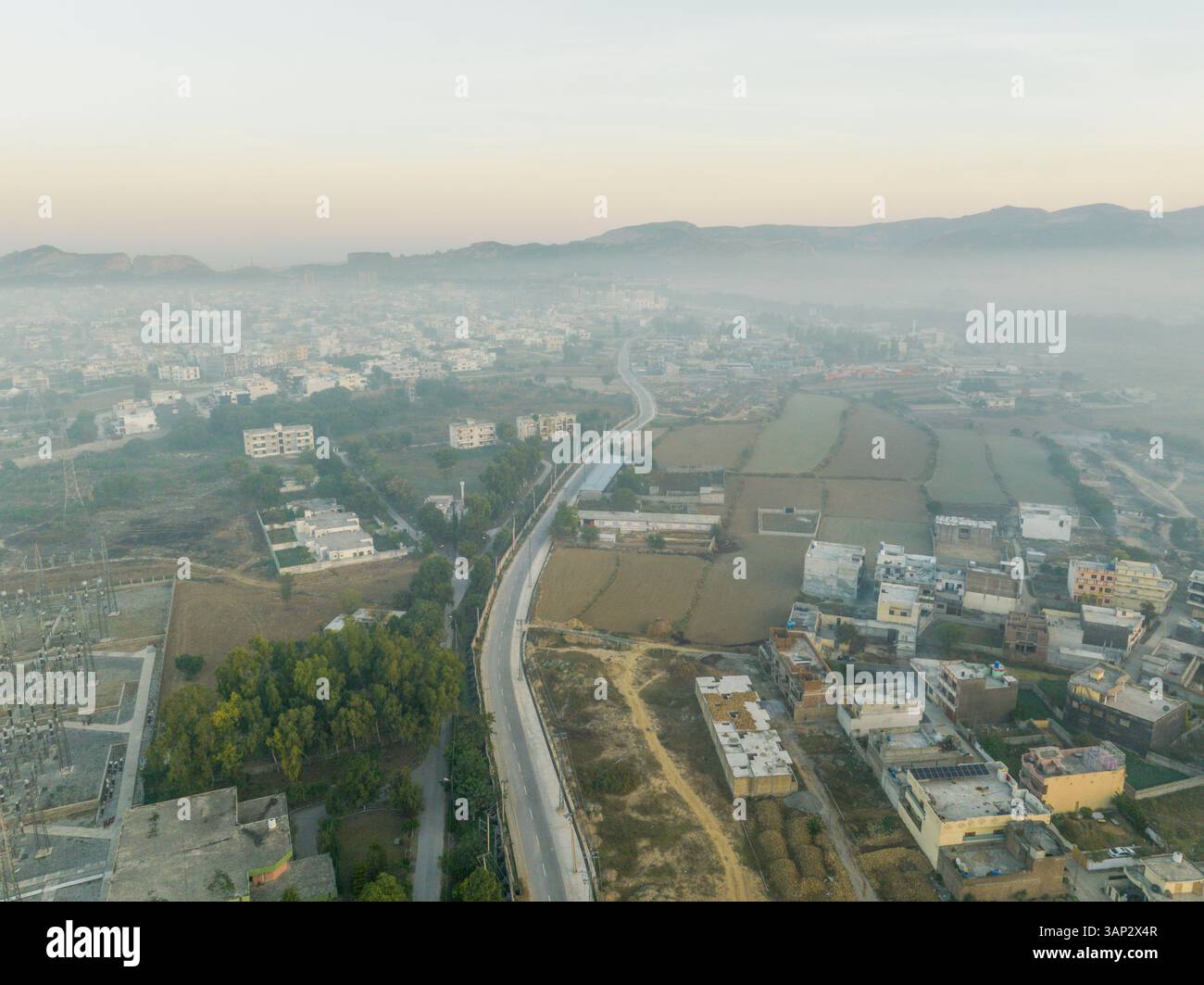 Aerial view of residential semi rural area called B17, Taxila ...