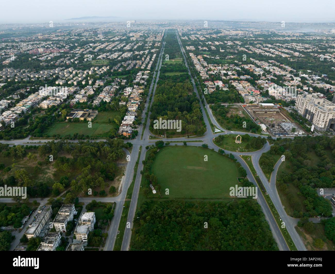 Aerial view of B17 residential district at sunset, Islamabad, Pakistan ...