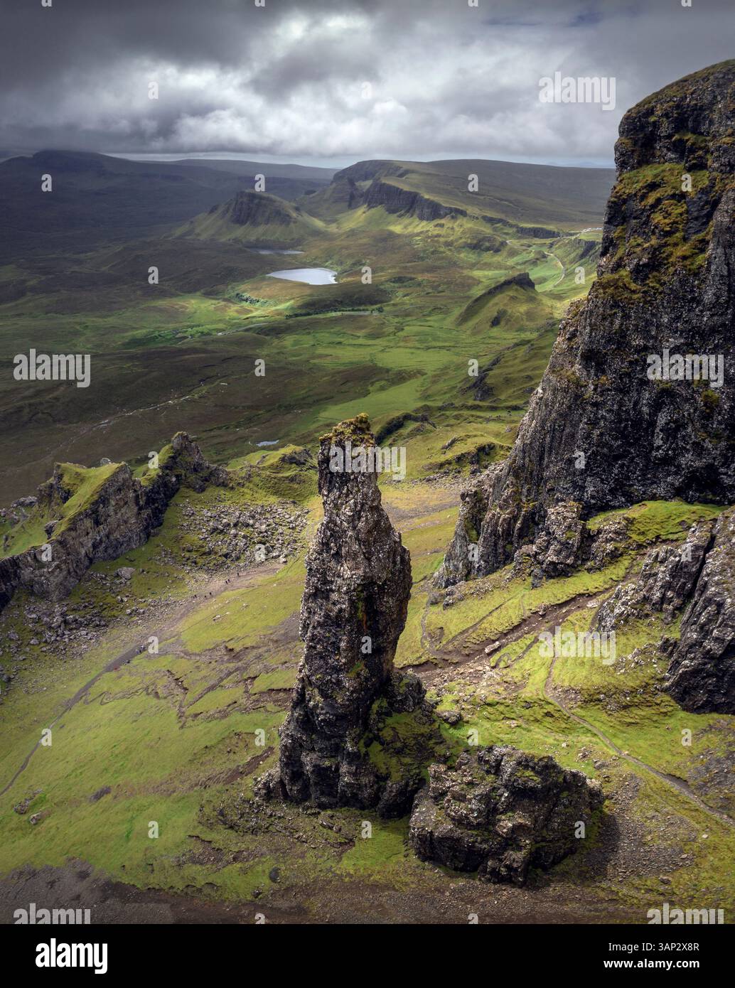 Aerial view of dramatic rock formations and majestic mountains in ...