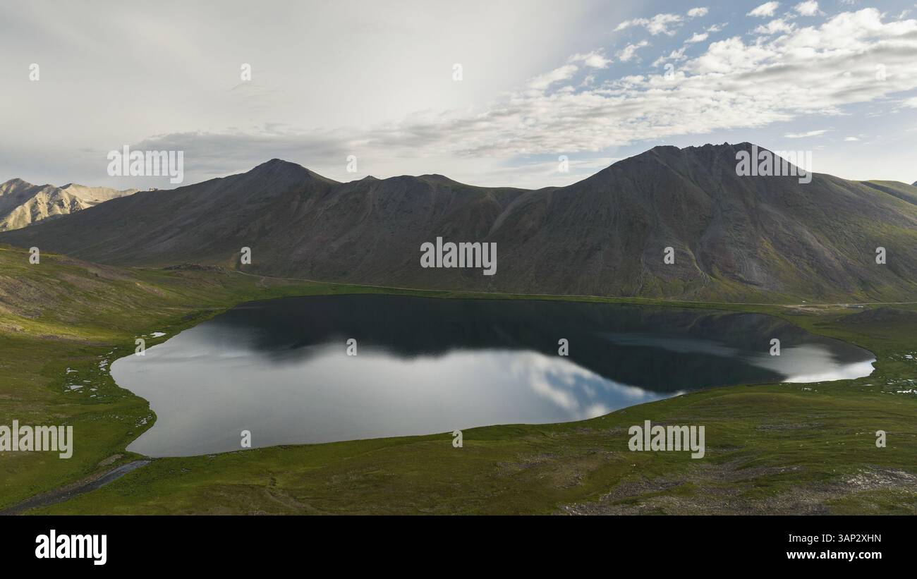 Aerial view of Sheosar lake, Deosai, Gilgit Baltistan, Pakistan in the ...
