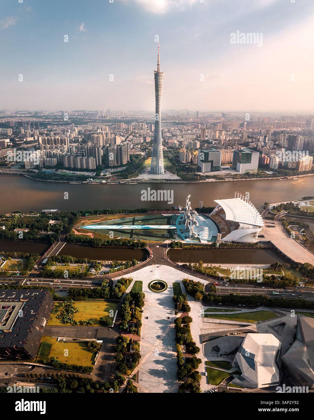 Aerial view of Canton tower at sunset, Guangzhou, China Stock Photo - Alamy